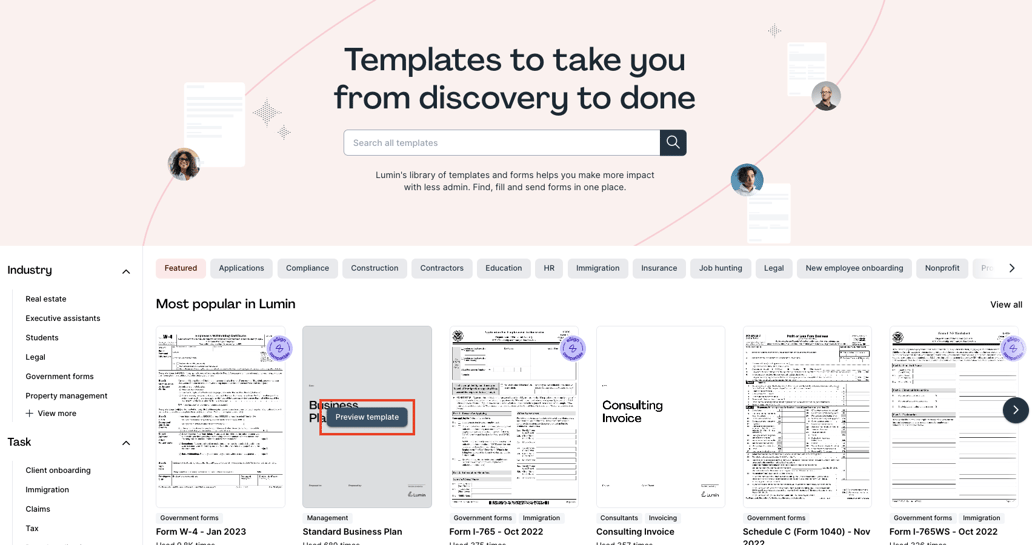 How do I complete a file from Lumin's template library?